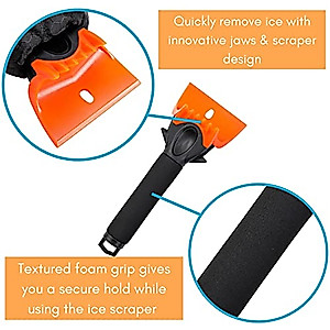 BIRDROCK HOME Ice Scraper and Breaker Combo for Car Windshield & Windows | Water Resistant & Large Padded Glove | Wide 4" Blade | Non-Scratch | Tough ABS Plastic