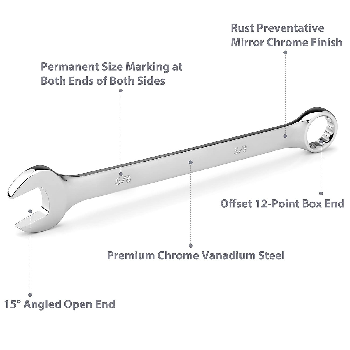 11-Piece SAE Combination Wrench Set in Roll-up Pouch, Non-Skip Inch Sizes 1/4 to 3/4” | Chrome Vanadium Steel with Mirror Finish | Ideal for General Household, Garage Workshop, Auto Repairs and More
