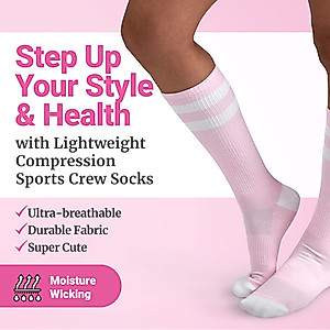 Love Classic, Pink, Medium-Large, Light Weight Compression Athletic Crew Socks for Women