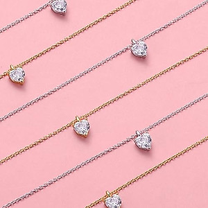 BREN Heart Necklace for Women, 1ct Moissanite Solitaire, Sterling Silver, White Gold Plated, 15"+3" Chain for Women, Moms, Lovers