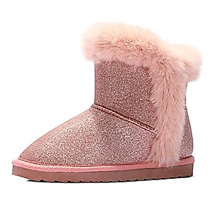K KomForme Girls Snow Boots Warm Fur Lined Glitter Strap Winter Shoes Lightweight with Hook-and-loop(Toddler/Little Kids/Big Kids)