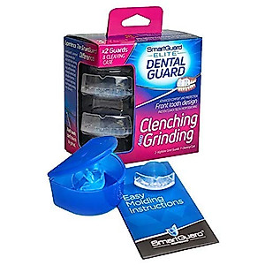 SMARTGUARD ELITE (2 Guards 1 Travel case) Front tooth Custom Anti Teeth Grinding Night Guard for Clenching - Dentist Designed - Bruxing Splint Mouth Protector for Relief of Symptoms