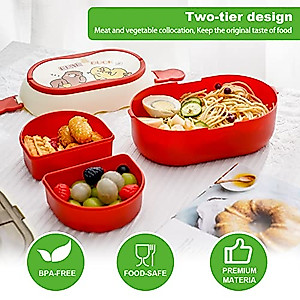 PUOENFGR Bento Lunch Box,Large Capacity Double Layer stacking with Handle with Adults,Microwave Can Be Used,Comes with Three-Piece Cutlery Set,BPA-Free,Great for Camping,Work(Moe Force Brown)