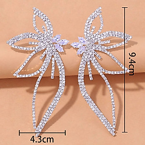 Missgrace Silver Stud Butterfly Earrings, 9.4cm, Rhinestone