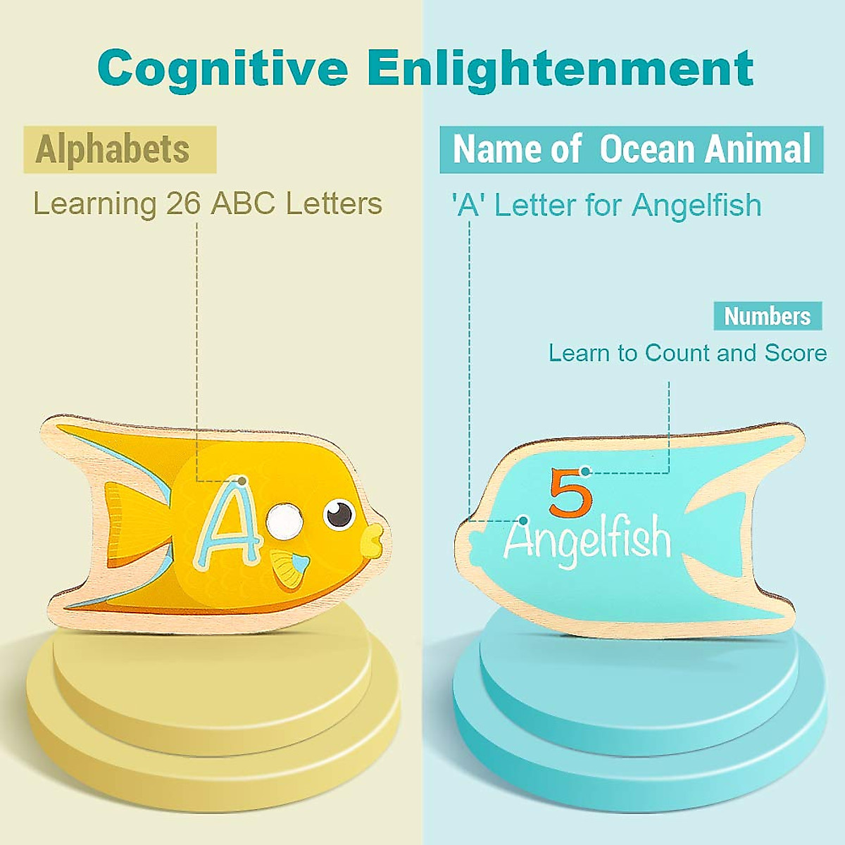 TOP BRIGHT Montessori Toddler Fishing Game - Kids Wooden Magnetic Fishing Toys Gifts for 3 Years Old Girls Boys, Fine Motor Skills for Toddler