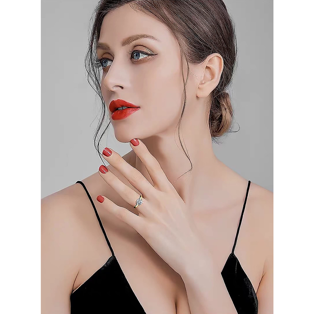 JINAO 925 Sterling Silver Moissanite Ring 1Carat 6.5mm (D) Colorless Diamond Engagement Eternity Bands Ring Micro pave double-row cubic zirconia Moissanite Ring for Women Wedding Engagement Rings（Glossy Gold, 5）