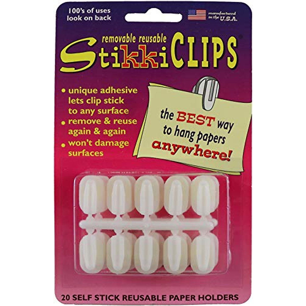 Stikki Works White Clips 20 per Pack Teacher Classroom Aid