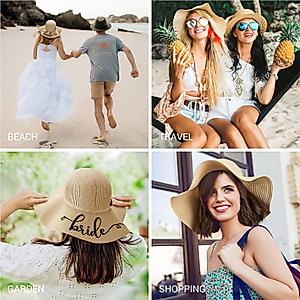AW BRIDAL Bachelorette Party Favors Bride Hat, Wedding Bride to Be Gifts Bridal Shower Gift for Bride Beach Hat, Wide Brim Floppy Embroidered Straw Sun Hat UPF50+ Beige