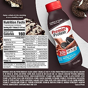 Premier Protein Shake, Cookies & Cream, 30g Protein, 1g Sugar, 24 Vitamins & Minerals, Nutrients to Support Immune Health 11.5 fl oz