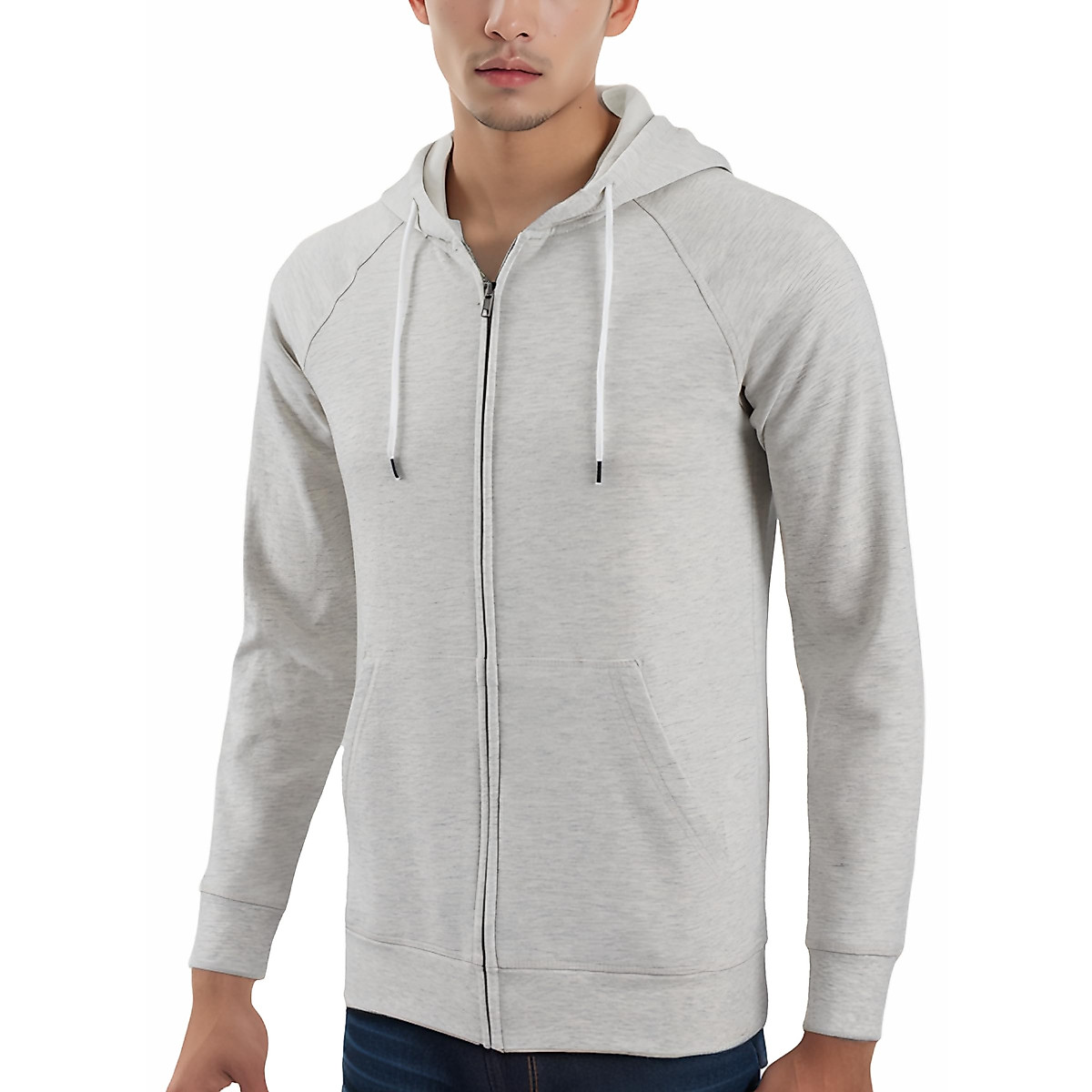 KNQR Men's Retro Athletic Workout Sports Full Zip Soft Fleece Running Hiking Sweatshirt Hoodie Heather Oatmeal XXL