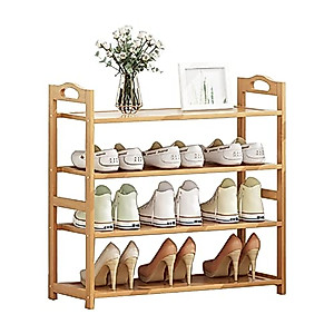 JAPIIM 4-Tier Free Standing Shoe Racks, Practical Storage Shelves, Storage Racks, Free Standing Shoe Racks for Bedroom Hallway Closets (Bamboo Panels)