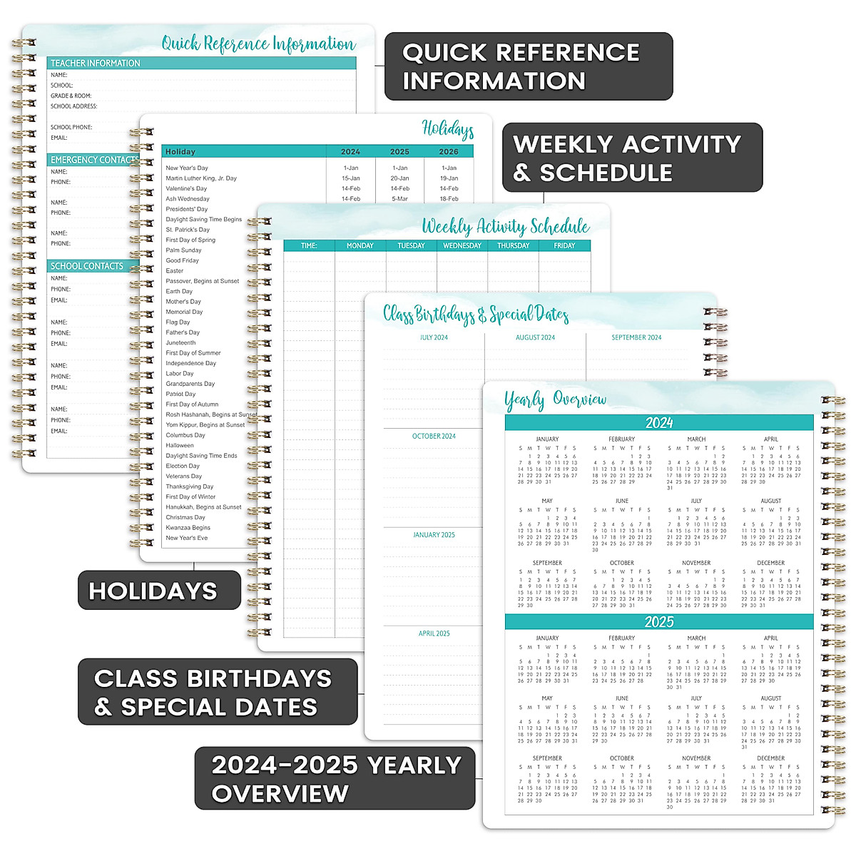 Teacher Planner 2024-2025 - Weekly & Monthly Lesson Plan Book, July 2024 - June 2025, 8" x 10", Academic Planner with Twin-Wire Binding for Teachers - Apple