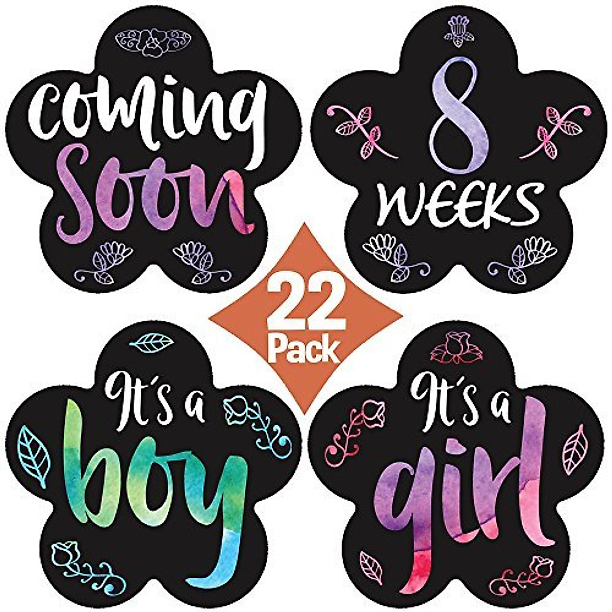 Stick'Nsnap (TM) 22 Pregnancy Stickers -Curly Rainbow at Sunset (TM) (4.25" Flower)