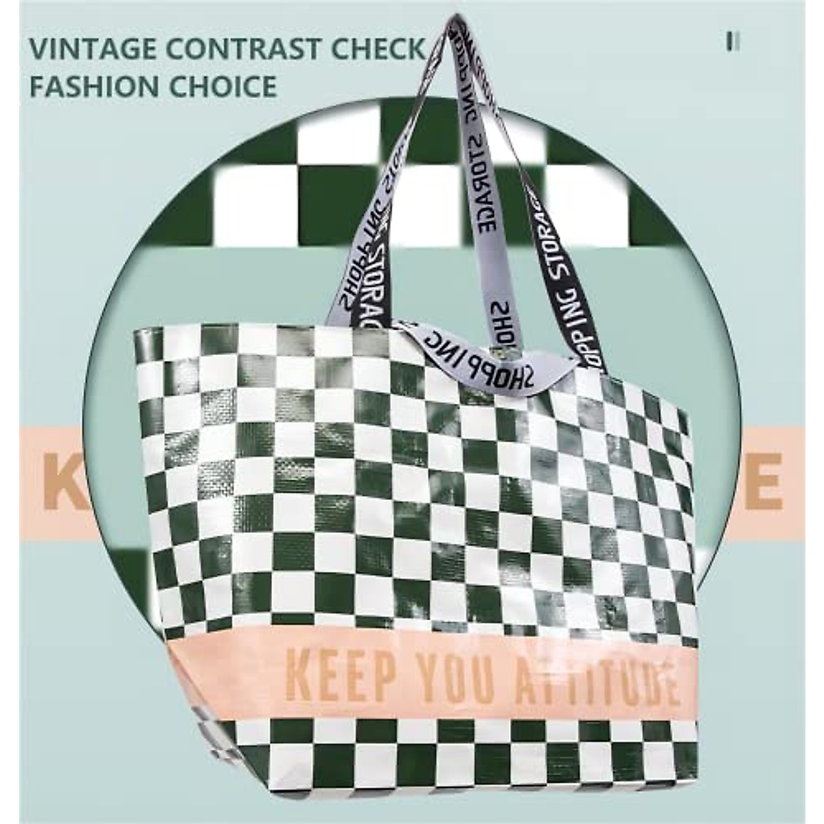 AMEIP Reusable Grocery Bags Foldable, 4 Pack Heavy Duty Large Shopping Cart Totes Portable Waterproof Bag Maximum 50 lbs with Reinforced Bottom & Handles for Cloth Toy Kitchen Picnic (Plaid)