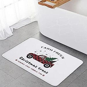 Kitchen Mat Rug Set of 2 Farm Fresh Christmas Tree,Red Buffalo Plaid Truck Runner Rug Anti-Fatigue Comfort Memory Foam Standing Mat Non-Slip Floor Door Mat for Bathroom Bedroom 20x32in+20x47in