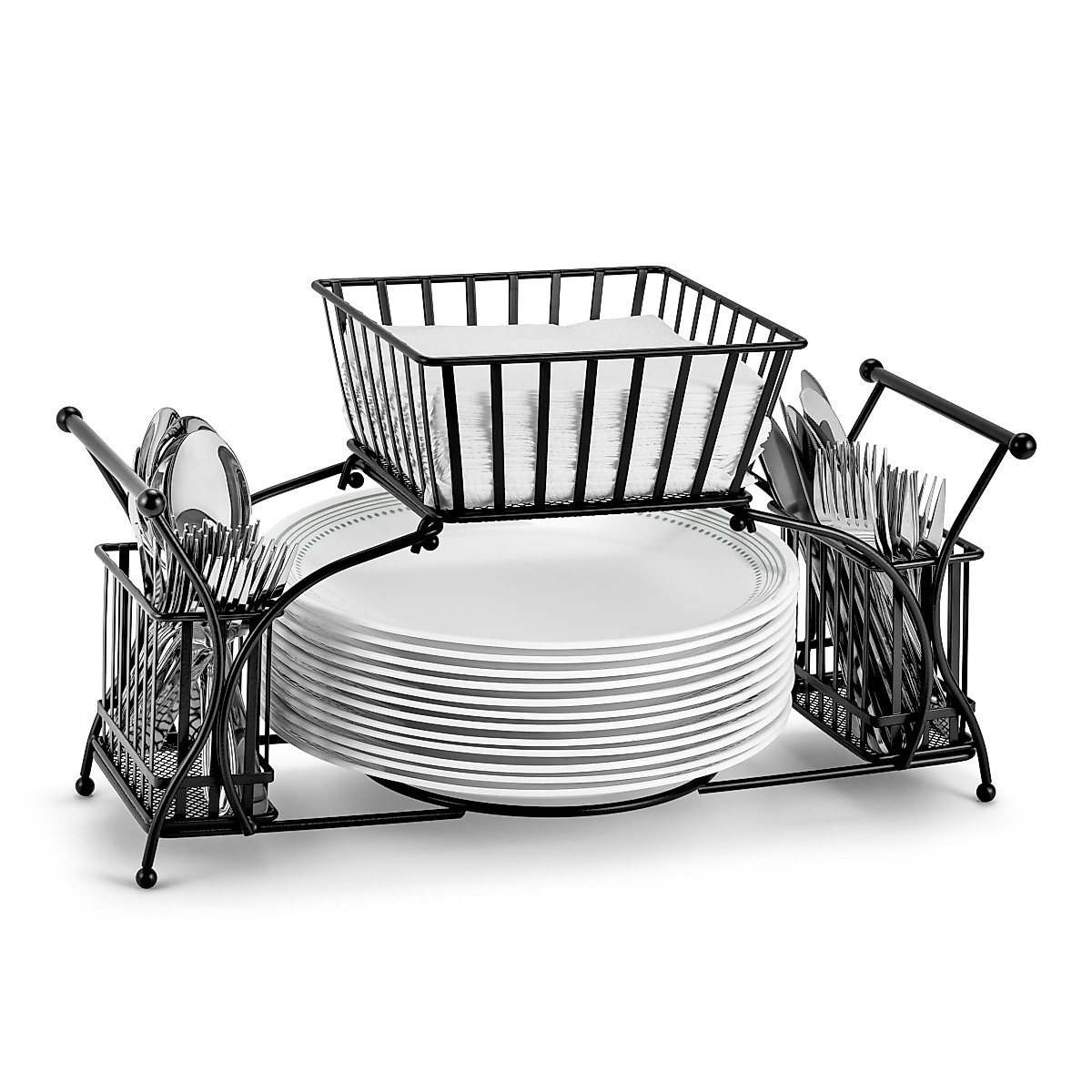 Sorbus Utensil Caddy — Use For Napkin, Cutlery, Plate Holder — Stackable Flatware Caddy, Tabletop Organizer — Ideal for Dining Table, Party, Buffet, Kitchen, Entertaining (Black)