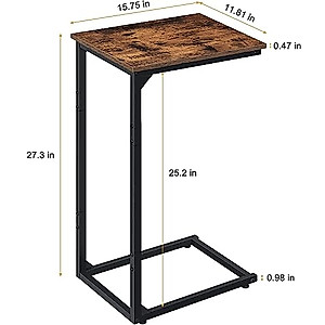Nandae C Shaped Side Table Set of 2, End Table Sofa Snack Table Tray Side Table Bedside Table with Metal Frame for Laptop,Sofa Couch, Bed Living Room Bedroom, Rustic Brown