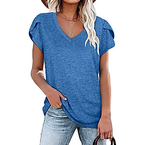 WIHOLL Womens Short Sleeve Tops Dressy Work Fit T Shirts Blue S