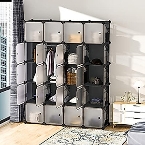 20 Storage Cubes Cabinet Cube Storage Organizer Portable Wardrobe Cube Shelves with Doors DIY Cube Organizer Storage System for Bedroom, Living Room, Office, Gray&White