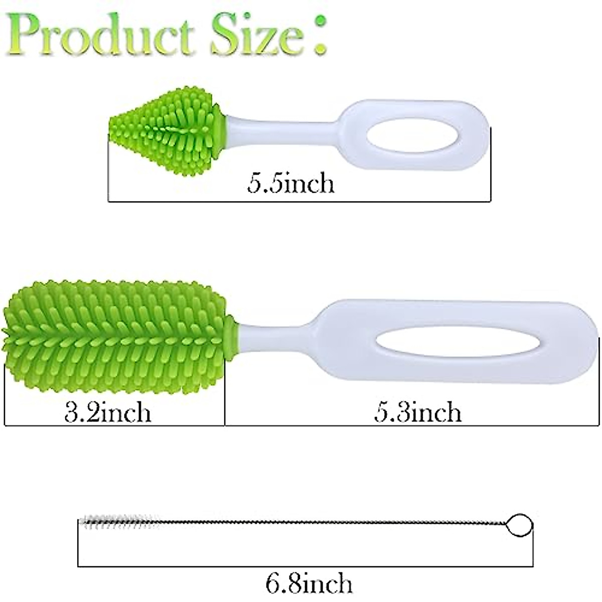 Baby Bottle Cleaning Brush, Set of 3 Silicone Bottles Cleaner - Bottle, Nipple and Straw Brushes