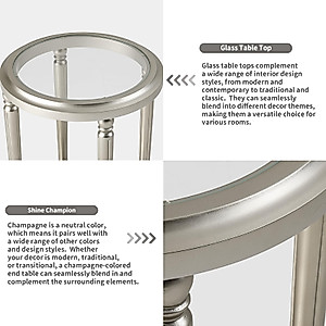 HOMPUS Modern End Table w Glass Top & Glass Shlef, 2 Tier Round Nightstand w Shlef, Wood Side Table Glass Small Accent Table for Living Room, Bedroom, Champagne