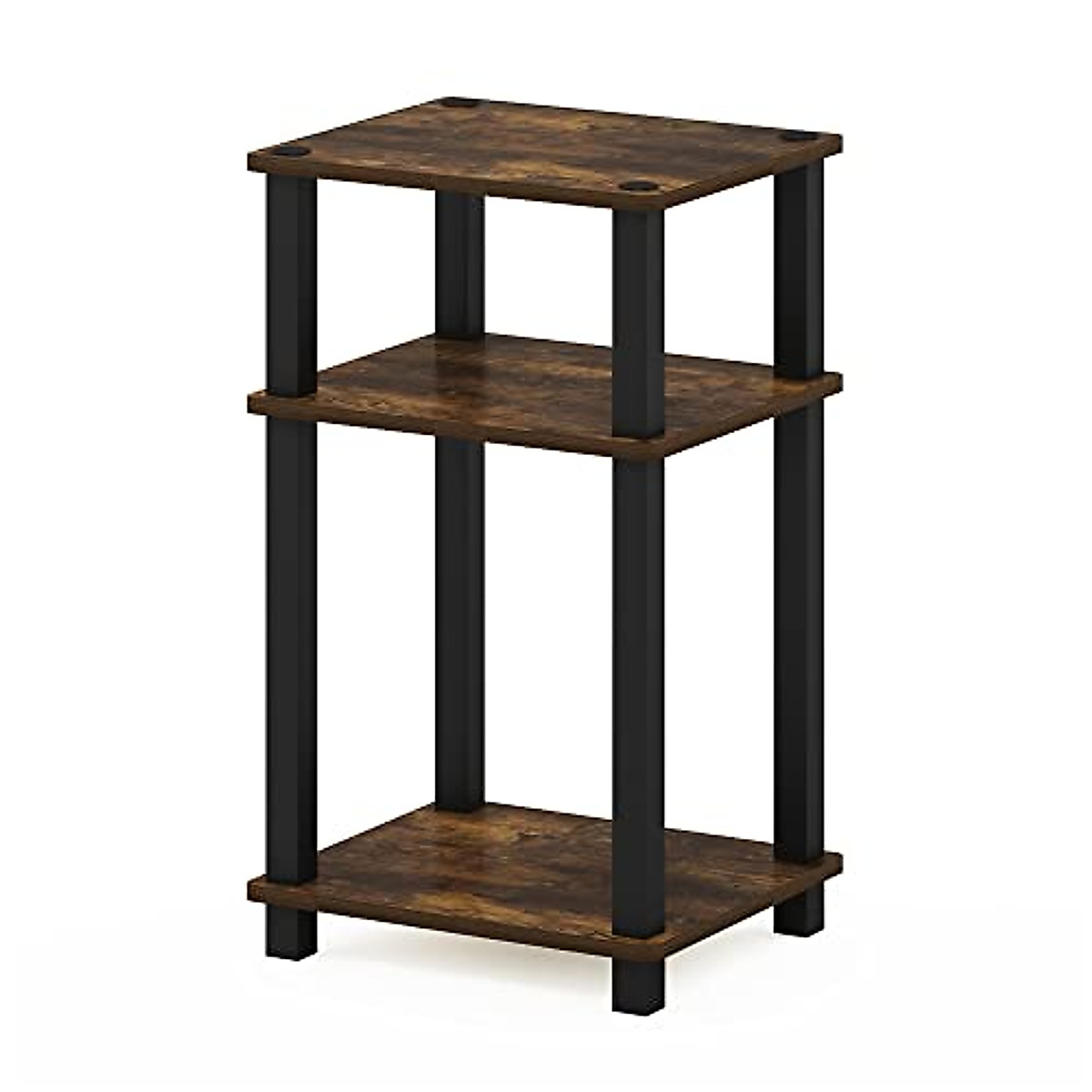 Furinno Simplistic End Side Night Stand/Bedside Table with Plastic Tubes, 1-Pack, 2-Tier Plastic Poles, Amber Pine/Black