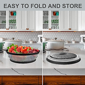 2 In 1, Microwave Cover For Food & Mat 10 Inch, Mat as Bowl Hugger, Cover as Splatter Guard, Collapsible Lid for Plate Dish Bowl, Multi-Purpose Silicone Mat&Colander Kitchen Gadget for Meal Prep, Grey