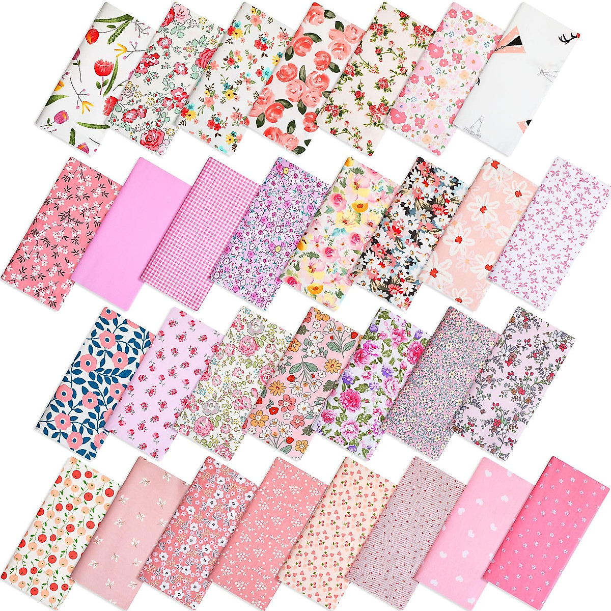 Tatuo 30 Pcs 10" Pink Theme Quilting Cotton Fabric Squares Floral Precut Fabric Square Sheets for Sewing Scrapbooking DIY Craft Patchwork