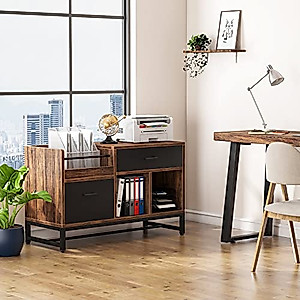 Tribesigns Rustic Brown 39 inch File Cabinet with 2 Drawers, Lateral Filing Cabinets, Printer Stand with Open Storage Shelves and Letter Size/A4 Size Drawer for Home Office