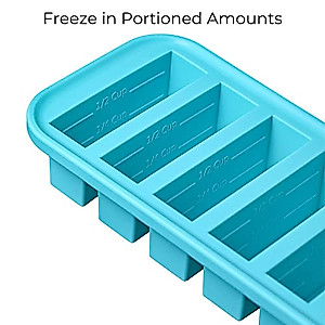 Souper Cubes 1/2-Cup Freezing Tray with lid, Aqua, makes 6 perfect 1/2 cup portions, freeze pesto, salsa, sauce, food