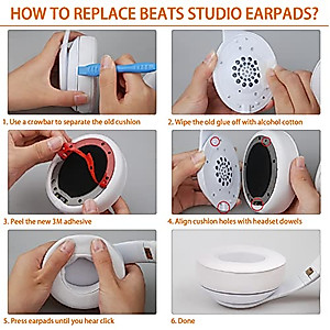 GVOEARS Replacement Ear Pads for Beats Studio 3, Ear Cushions for Beats Studio 2&Studio 3 Wired & Wireless Not Fit Beats Solo On-Ear Headphone with Stronger 3M Adhesive Tape Thicker Memory Foam