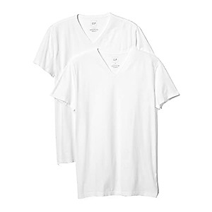 GAP Mens Classic V T-Shirt (2-Pack) T Shirt, White, Small US