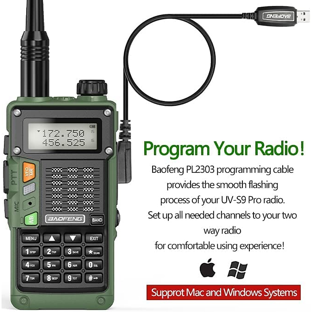 Baofeng UV-S9 Pro 8W Ham Radio Two Way Radio Handheld Walkie Talkies with Rechargeable Battery Long Range Portable Baofeng Radio with complete set