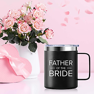 Father of the Bride | Stainless Steel Vacuum Insulated 12oz Mug Cup with Lid | Gift for Dad, Bride, Bridal Shower, Wedding, Engagement Party | Travel Tumbler Bride's Dad Gift - Black
