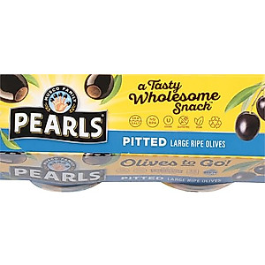 Pearls Olives To Go!, Large Ripe Pitted, Black Olives, 4.8 Ounce - 4 Count(Pack of 6)