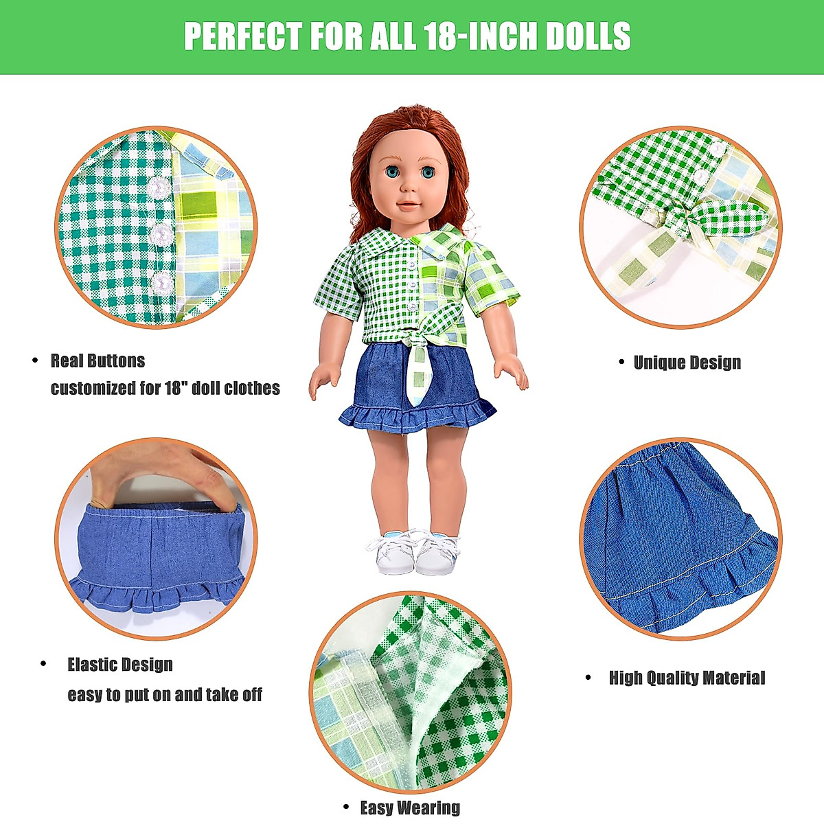 WONDOLL 18-Inch-Doll-Clothes and Accessories - 8 Sets American Doll Clothes Compatible with All 18 inch Dolls Outfits Christmas Birthday Gift for Girls
