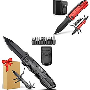 Gifts for Men Him Dad,Pocket Multitool Knife,Red Pocket Folding Knife,Christmas Stocking Stuffers,Anniversary Birthday Gifts for Husband Boyfriend,Folding Knife For Camping Hiking Fishing Survival