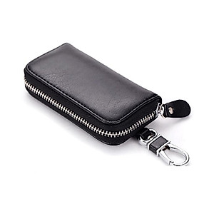 WESTONETEK Unisex Mens Womens Premium Leather Car Key Holder Bag Keychain Case Wallet with 6 Hooks Zipper Closure, Black