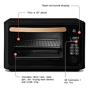 Beautiful 6 Slice Touchscreen Air Fryer Toaster Oven,by Drew Barrymore (Black Sesame)