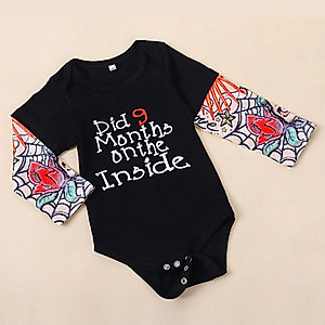 stylesilove Infant Baby Boys Girls Printed Romper Tattoo Sleeve Cotton Bodysuit Holiday Halloween Outfit (Did 9 Months On The Inside, 60/0-3 Months)