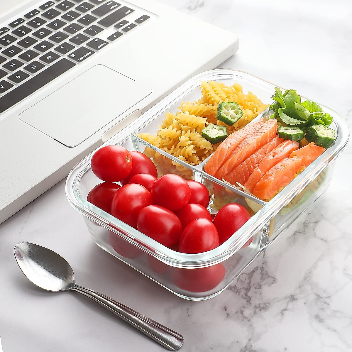 Bayco 9 Pack Glass Meal Prep Containers 3 & 2 & 1 Compartment, Glass Food Storage Containers with Lids, Airtight Glass Lunch Bento Boxes, BPA-Free & Leak Proof (9 lids & 9 Containers) - Grey