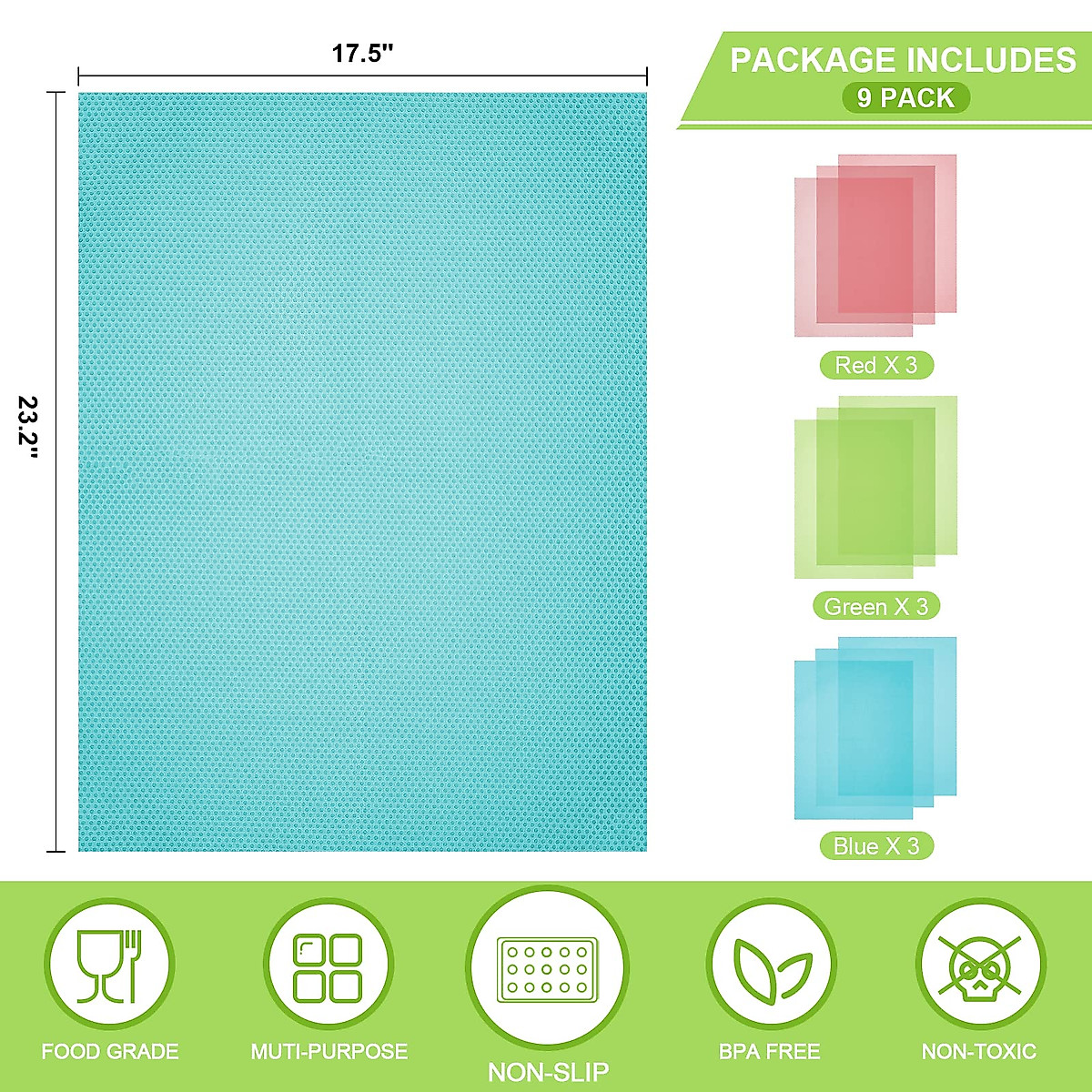 [Extra Large] Refrigerator Liners, 17.5" x 23.2" Refrigerator Liners Washable for Shelves, Cuttable Fridge Shelf Liners for Kitchen Cabinets, Refrigerator Drawer Cupboard Liners - 9 Pcs