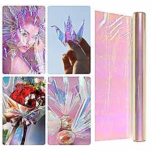 Giiffu Iridescent Film Cellophane Wrap Roll I 34 In Wide X 50 Ft Long I for Gift Baskets Flower Wrapping Paper Holographic Cellophane Easter Wrap Roll for Easter Gift Floral Bouquet Wrapping