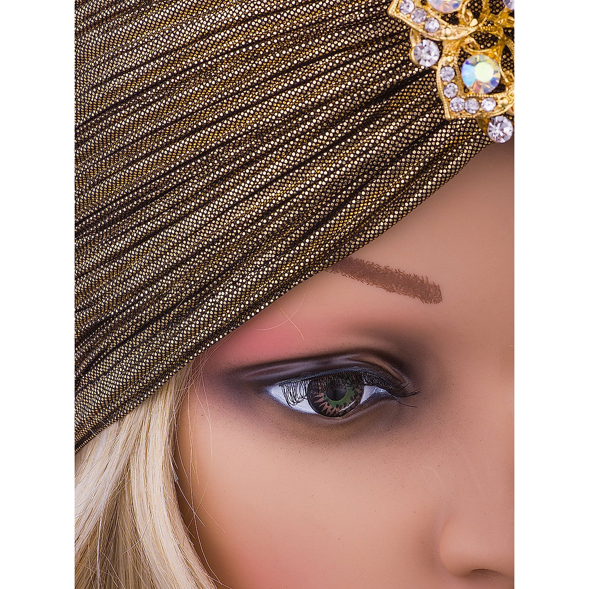 Vijiv Women's Vintage Lurex Knit Turban Beanie Hats Headwraps for 1920s Cocktail Party Gold