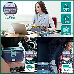 SYFTANT1MU Electric Lunch Box- 110V/12V/24V Portable Food Heater for Car/Office/School, 1.8L Stainless Steel Removable Container, Spoon and Carry Bag,60W Lunch Box