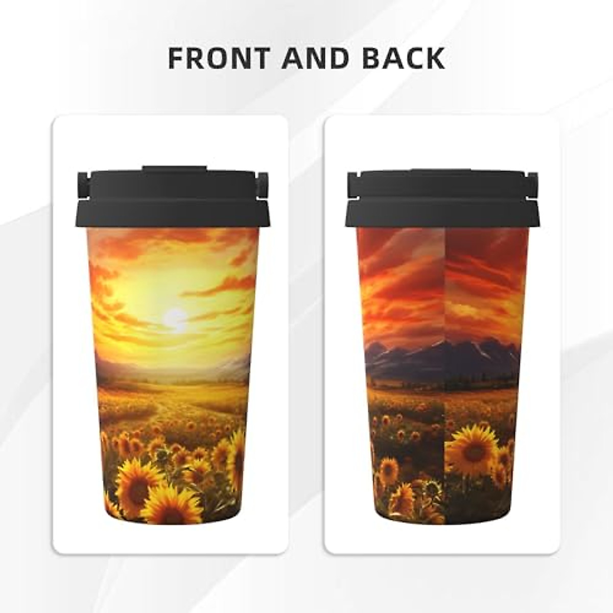 GTKSYNVE Reusable Coffee Mug with Lid and Handle, Dreamlike Sunset Of A Sunflower Field Tumbler for Hot & Cold Drinks 16oz Stainless Steel Insulated Coffee Tumblers Double Wall Vacuum Thermal Cup