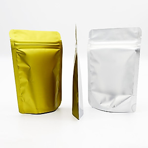 QQ Studio 100PCS Matte Double-Sided Colored Stand-Up Bags (8.5x13cm (3.3x5.1"), Translucent/Gold)