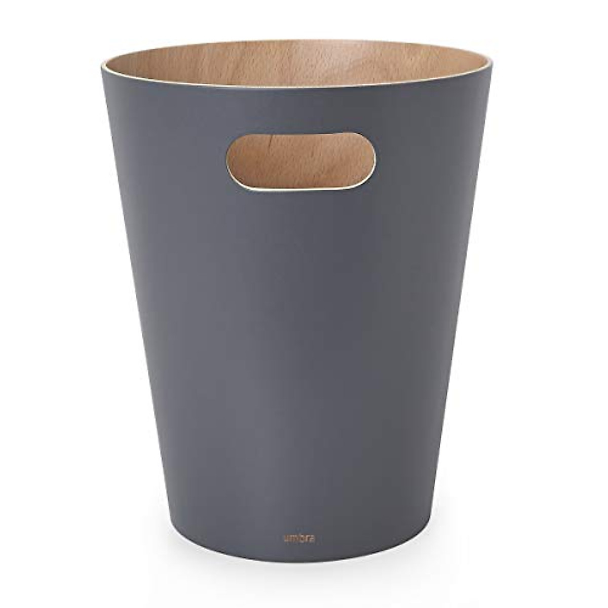 Umbra Woodrow, 2 Gallon Modern Wooden Trash Can Wastebasket or Recycling Bin for Home or Office, Dark Gray