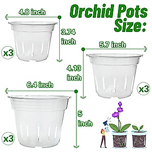 Zddaoole Orchid Pot,9 Each of 4.8,5.7 and 6.4 Inch Orchid Pots with Holes,Clear Plastic Flower Plant Pots for Repotting Indoor Outdoor,Breathable Slotted Orchids Planter