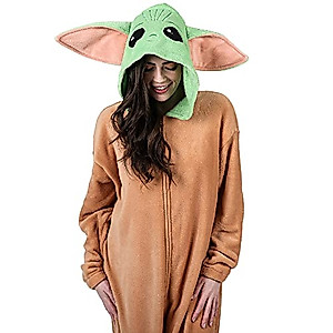 Star Wars The Mandalorian Baby Yoda Hooded Kigurumi Union Suit Pajama Onesie With Ears-XL Brown